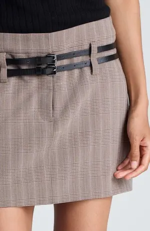KENNETH COLE Plaid Double Belt Miniskirt
