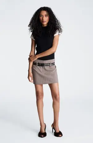 KENNETH COLE Plaid Double Belt Mini Skirt