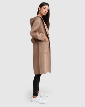 BELLE & BLOOM Wool Blend Hooded Coat - Oat