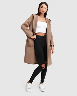 BELLE & BLOOM Wool Blend Hooded Coat - Oat