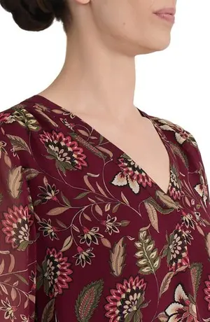 Jones New York Floral V-neck Flutter Sleeve Top