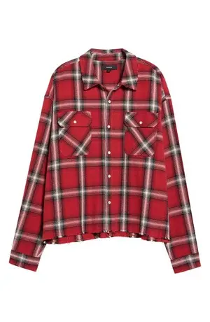 PURPLE BRAND Cropped Raw Edge Flannel Shirt - White Multi