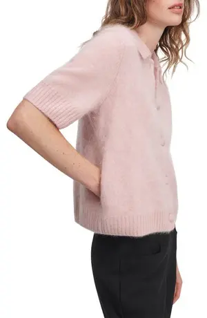 Rag & Bone Brushed Cashmere Short Sleeve Cardigan - Pink
