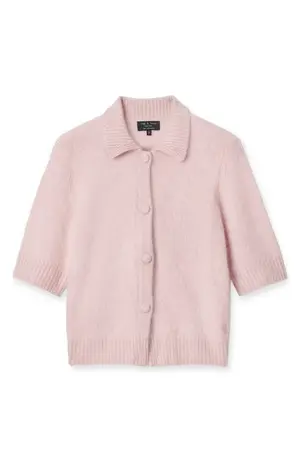 Rag & Bone Brushed Cashmere Short Sleeve Cardigan - Pink