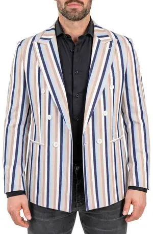 MACEOO Socrate Striped Double Breasted Sport Coat - Multi