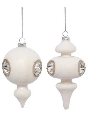 MARK ROBERTS Silver Sparkle Finial Ornament - Cream
