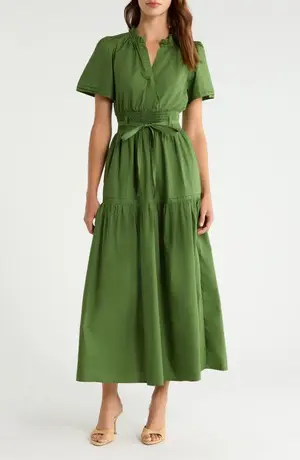 SUGARLIPS Jennis Belted Cotton Maxi Dress - Olive