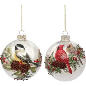 MARK ROBERTS Cardinal Chickadee Ornament - Red