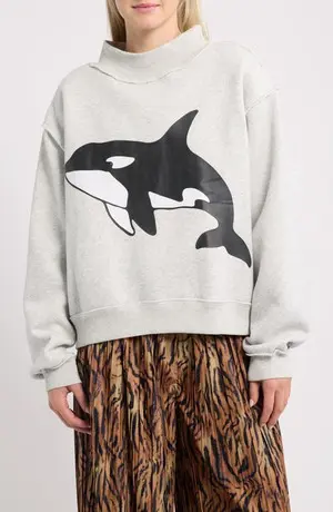 DRESSED IN LALA Whale Yeah Reversible Graphic Boxy Sweatshirt