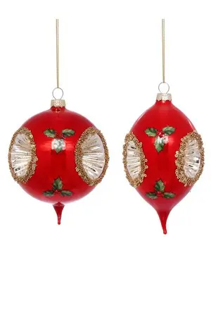 MARK ROBERTS Holly Gold Sparkle Ornament - Red