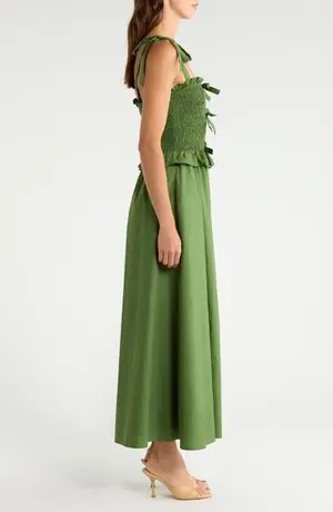 SUGARLIPS Neve Ruffle Smocked Maxi Dress - Olive