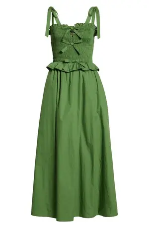 SUGARLIPS Neve Ruffle Smocked Maxi Dress - Olive