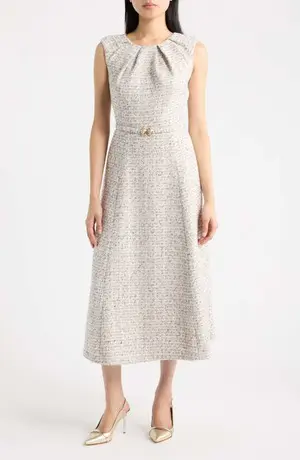 ANNE KLEIN AK Anne Klein Fit & Flare Tweed Midi Dress