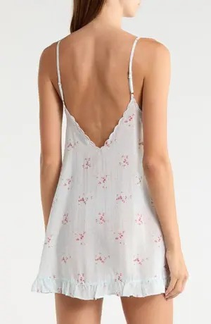 ETAM Floral Chemise With Scalloped Trim And Bow Detail
