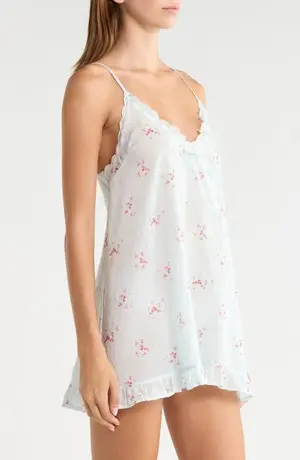 ETAM Floral Chemise With Scalloped Trim And Bow Detail