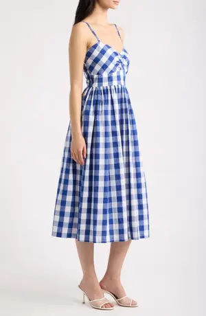 LAYERED WITH LOVE Gingham Shirred V-neck Midi Dress