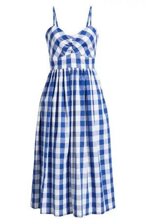 LAYERED WITH LOVE Gingham Shirred V-neck Midi Dress