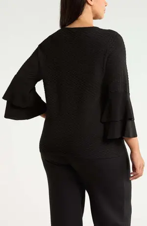 KASPER Double Flare Sleeve Bateau Neck Sweater