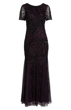 Pisarro Nights Beaded Short Sleeve Gown