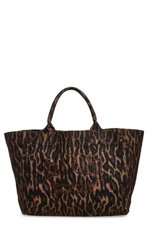 GANNI Leopard Print Extra Large Shopper Tote - Autumn Maple