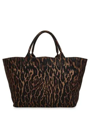 GANNI Leopard Print Extra Large Shopper Tote - Autumn Maple