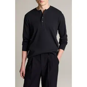 Vince Ribbed Long Sleeve Henley - Coastal