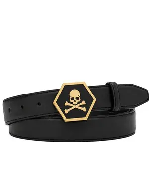Philipp Plein Belt Skull - Black/lightgold