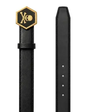 Philipp Plein Belt Skull - Black/lightgold
