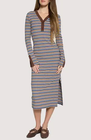 LOST + WANDER Dreamy Edit Stripe Long Sleeve Cotton Blend Midi Dress