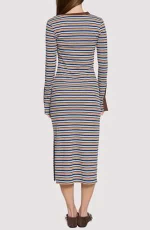 LOST + WANDER Dreamy Edit Stripe Long Sleeve Cotton Blend Midi Dress