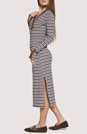 LOST + WANDER Dreamy Edit Stripe Long Sleeve Cotton Blend Midi Dress