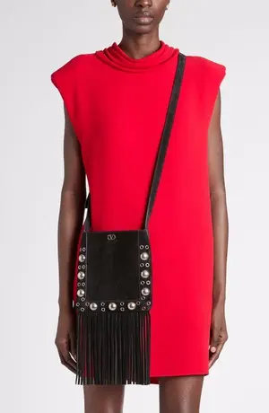 Valentino Garavani Small Nellcôte Fringe Stud Suede Crossbody Bag