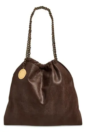 Stella McCartney Medium Falabella Drawstring Faux Suede Shoulder Bag - Mahogany