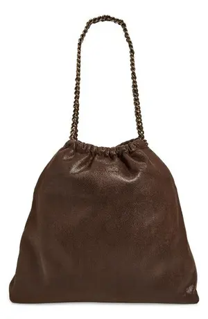 Stella McCartney Medium Falabella Drawstring Faux Suede Shoulder Bag - Mahogany