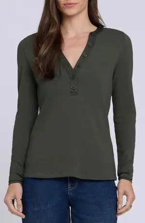 NYDJ Emery Rib Henley Top True Olive
