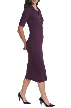Karl Lagerfeld Paris Ribbed Midi Sweater Dress With Button Details