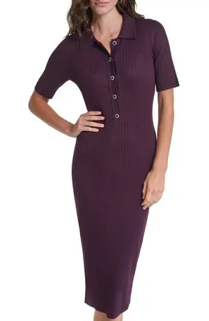 Karl Lagerfeld Paris Ribbed Midi Sweater Dress With Button Details