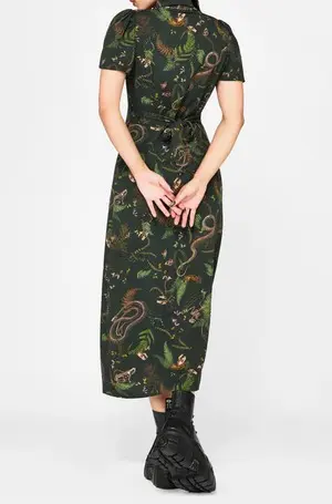DISTURBIA Noctaris Print Fitted Midi Shirt Dress