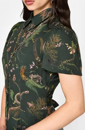DISTURBIA Noctaris Print Fitted Midi Shirt Dress