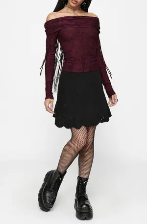 DISTURBIA Ayr Broderie Denim Skirt