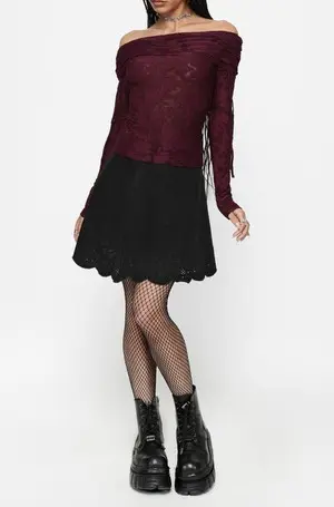 DISTURBIA Ayr Broderie Denim Skirt
