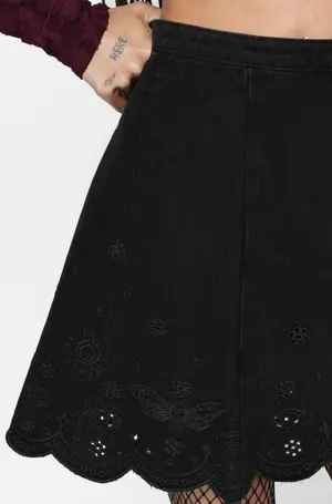 DISTURBIA Ayr Broderie Denim Skirt