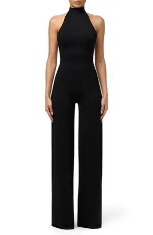 Naked Wardrobe Butter Halter Wide Leg Jumpsuit