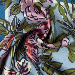 Echo Cottage Bouquet Silk Bandana - Denim Blue