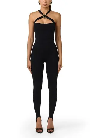 Naked Wardrobe Body Flex Cross Front Halter Bodysuit