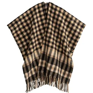 Echo Bordered Check Ruana - Black