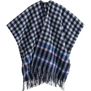 Echo Bordered Check Ruana - Navy