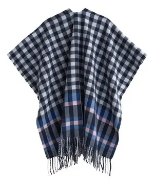 Echo Bordered Check Ruana - Navy