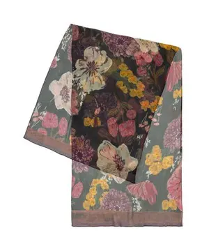 Echo Wildflower Crinkle Silk Wrap - Black