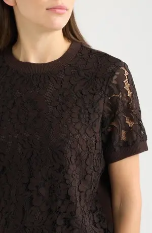 TAHARI ASL Lace Front Short Sleeve Sweater